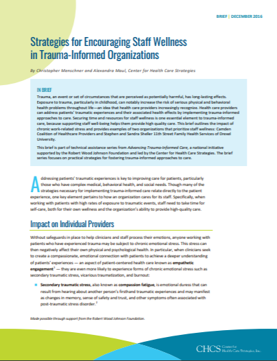 Strategies for Encouraging Staff Wellness in Trauma-Informed ...