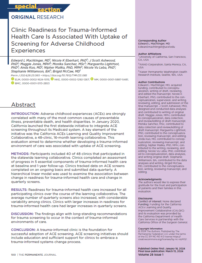 Clinic Readiness for Trauma-Informed Health Care Is Associated with ...